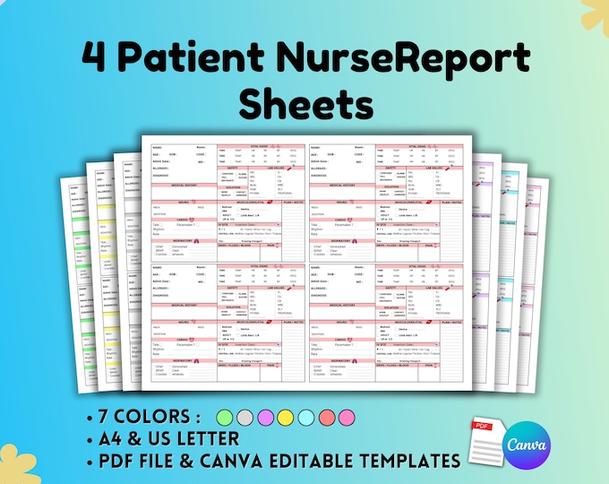 Editable 4 Patient Nursing Report Sheet - Etsy