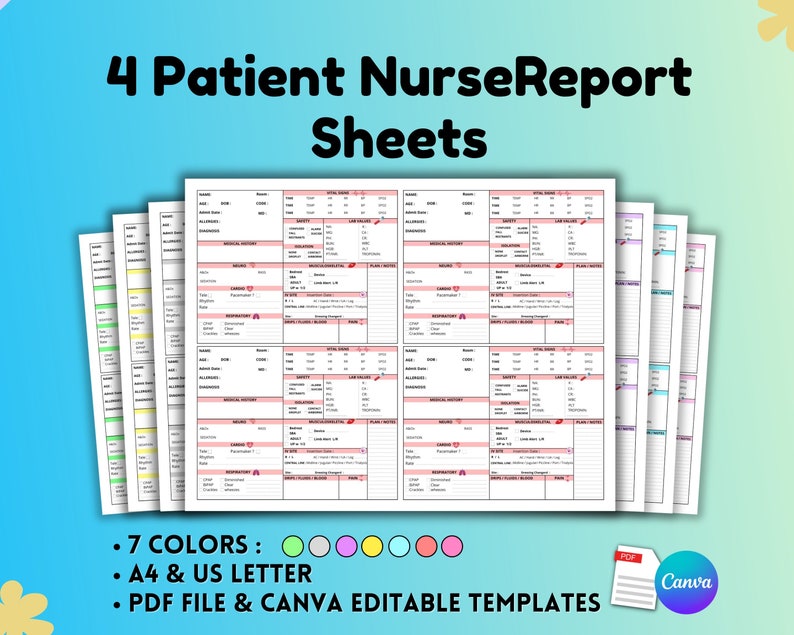 Editable 4 Patient Nursing Report Sheet - Etsy