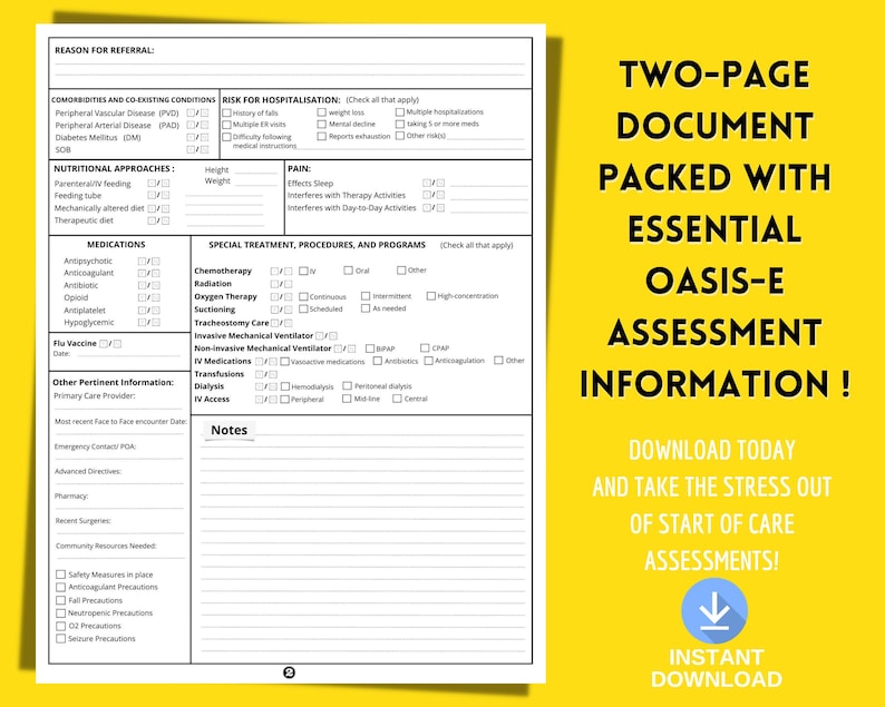 OASIS-E Cheat Sheet: Home Health Nurse SOC Cheatsheet Template - Etsy