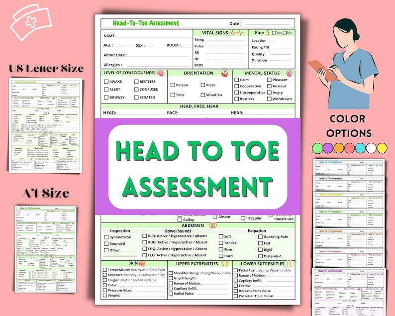 Head-to-toe Assessment Template/checklist | Health Assessment Cheat ...