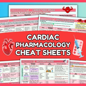 Cardiac Pharmacology Cheat Sheet Bundle: Cardiovascular Medications ...