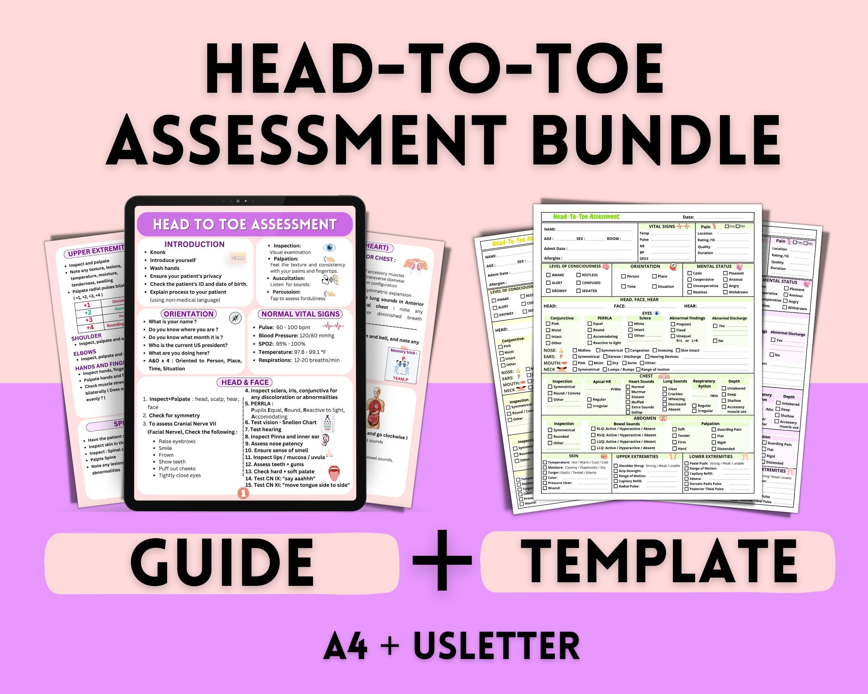 Head-to-toe Assessment BUNDLE Assessment Guide Checklist Health ...