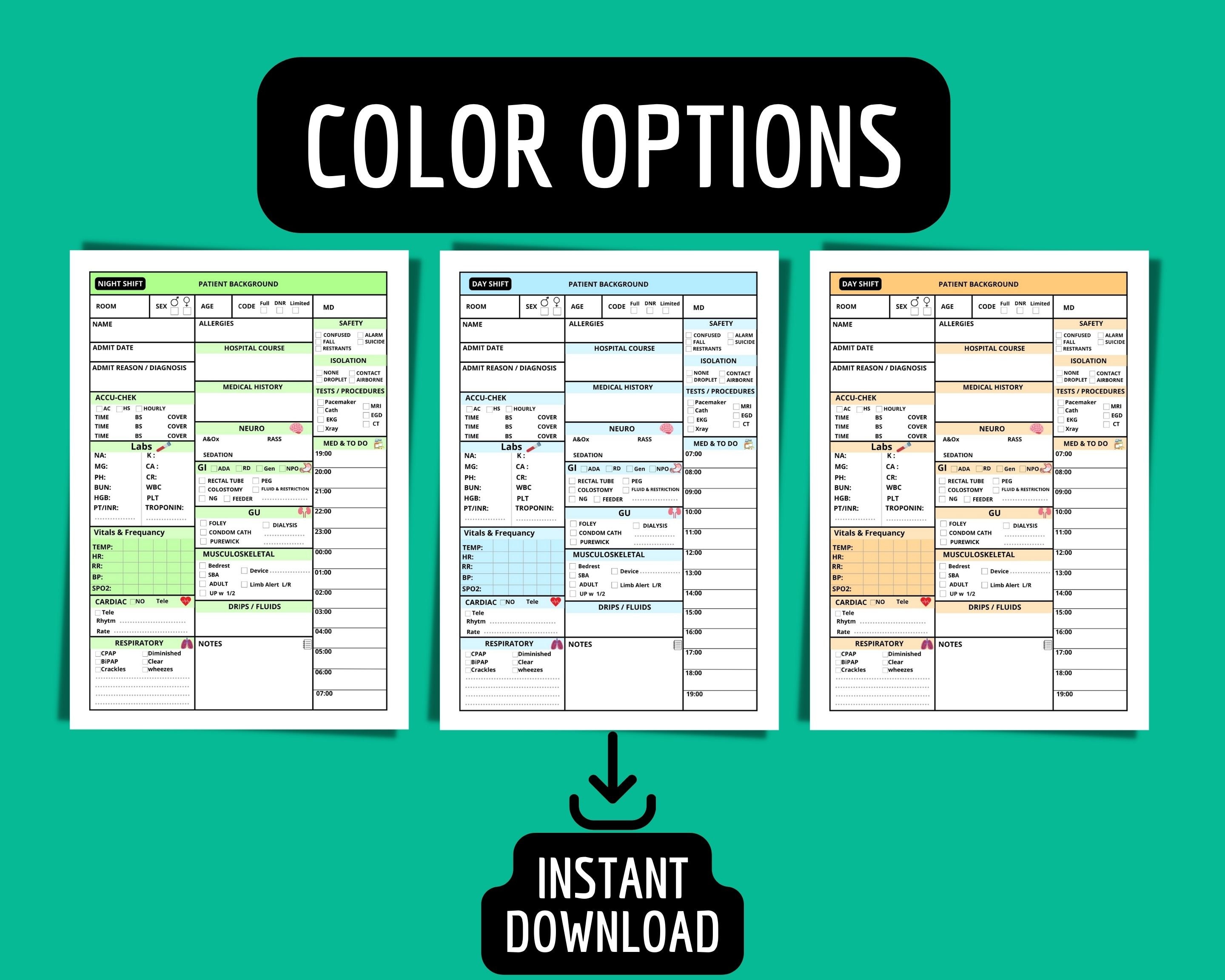 Printable Nursing Report Sheet Day and Night Shift Single - Etsy