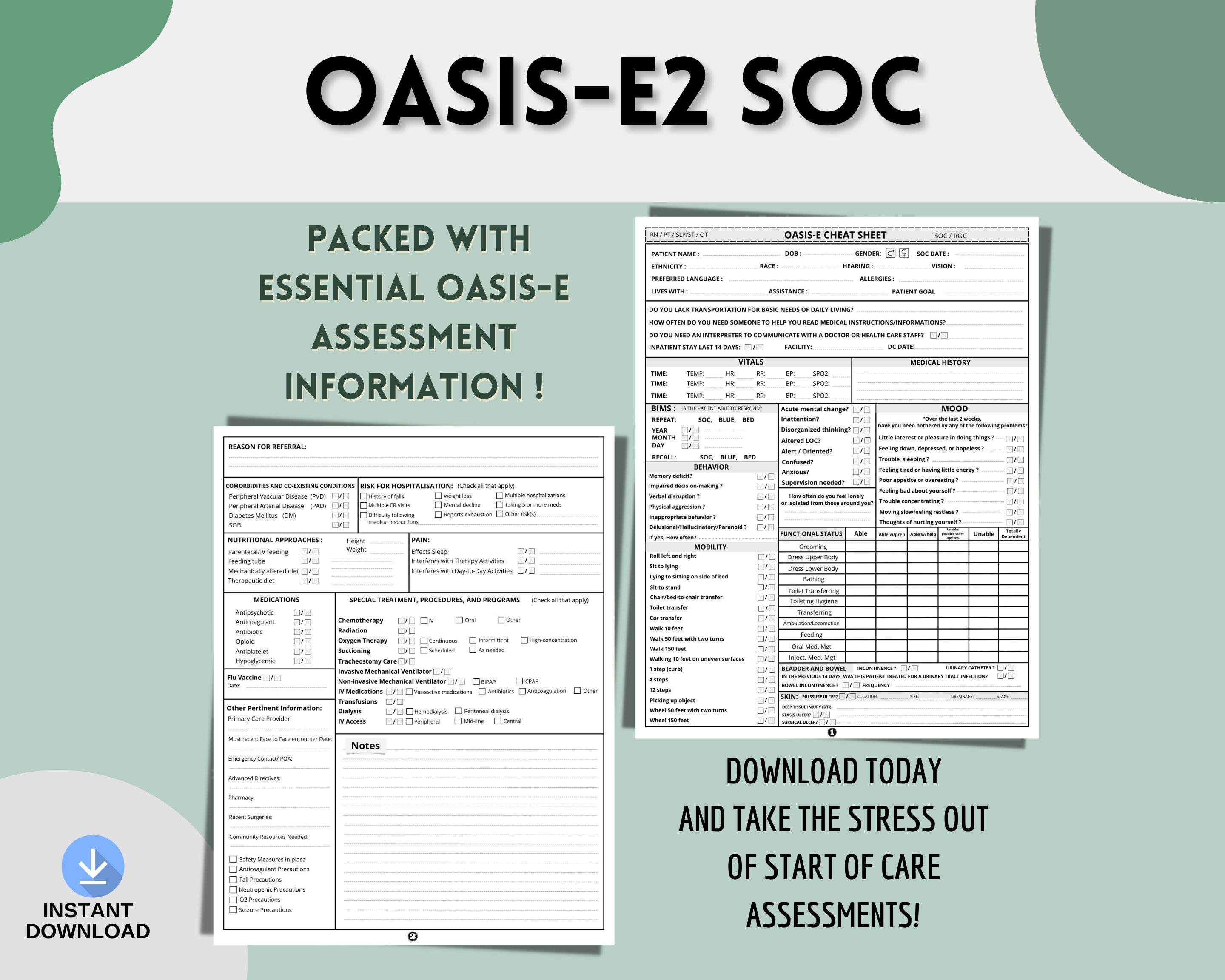 OASIS-E Home Health Nursing Cheat Sheet Bundle: BIMS, Wound ...