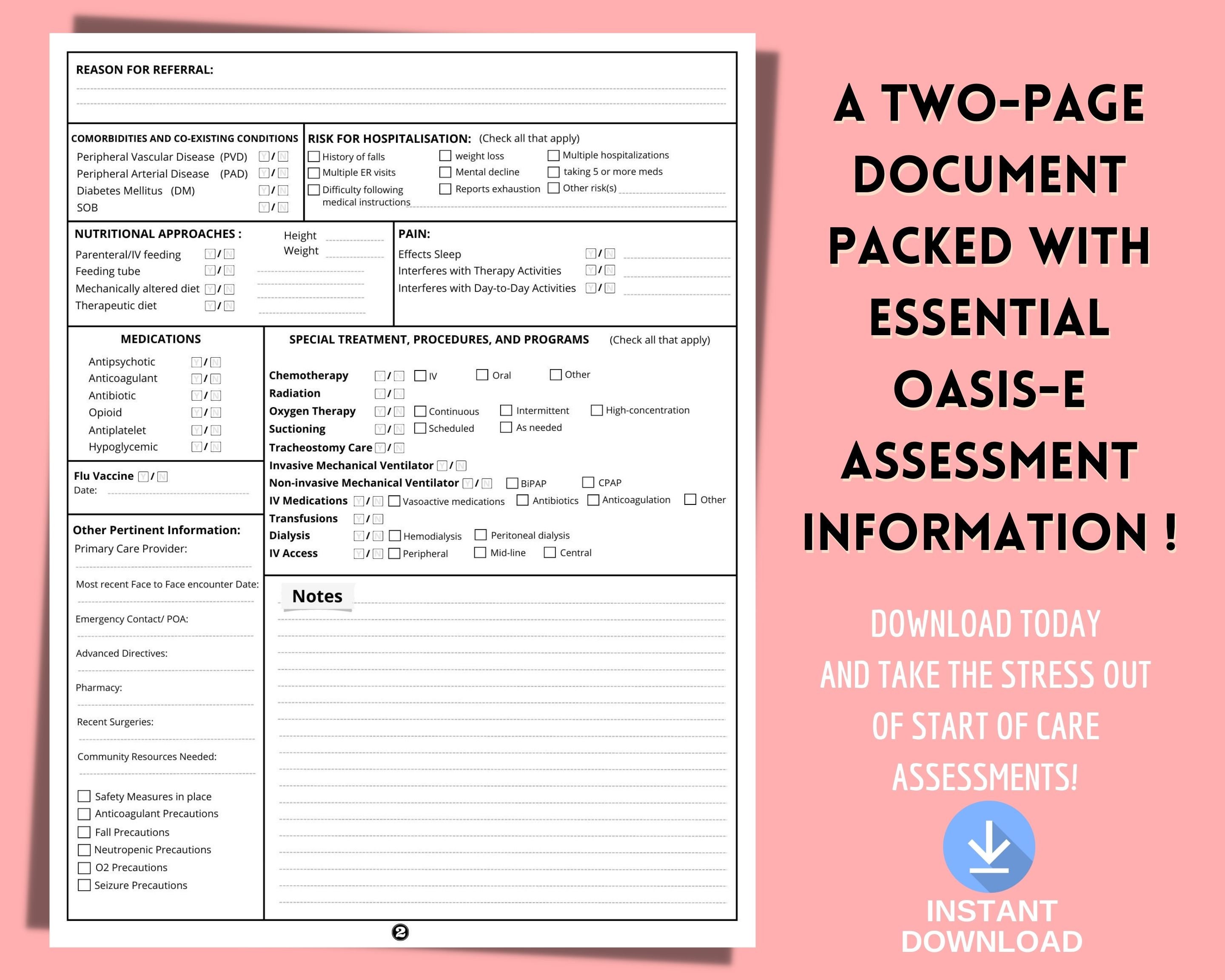 OASIS-E Cheat Sheet Start of Care Template OASIS Home Health - Etsy Canada