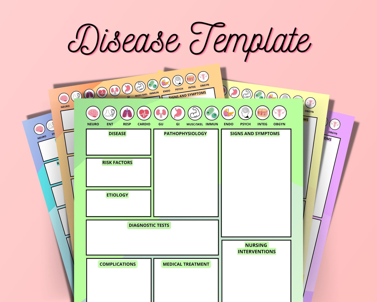 Disease & Pathophysiology Template, Nursing School Medical Surgical ...