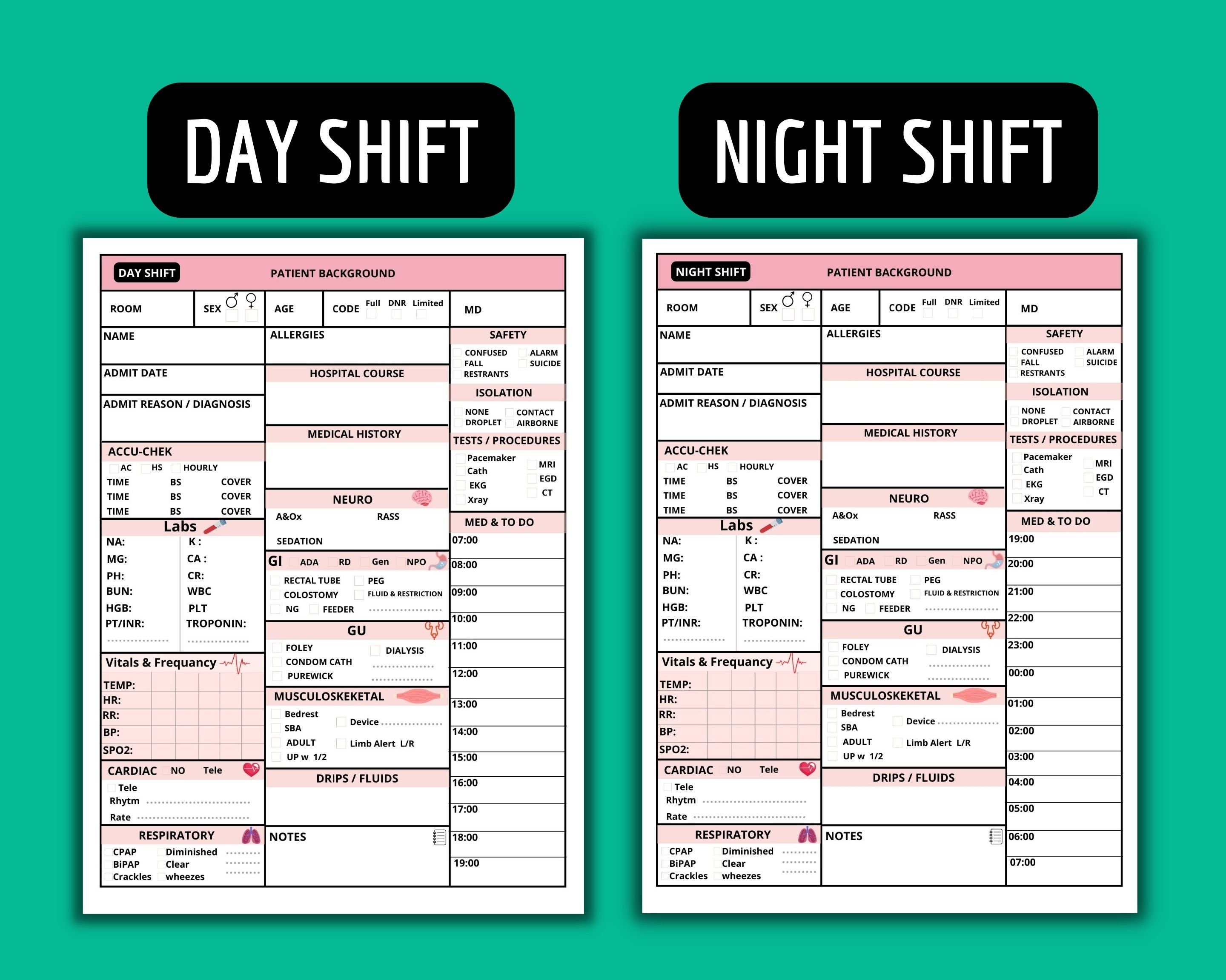 Printable Nursing Report Sheet Day and Night Shift Single - Etsy