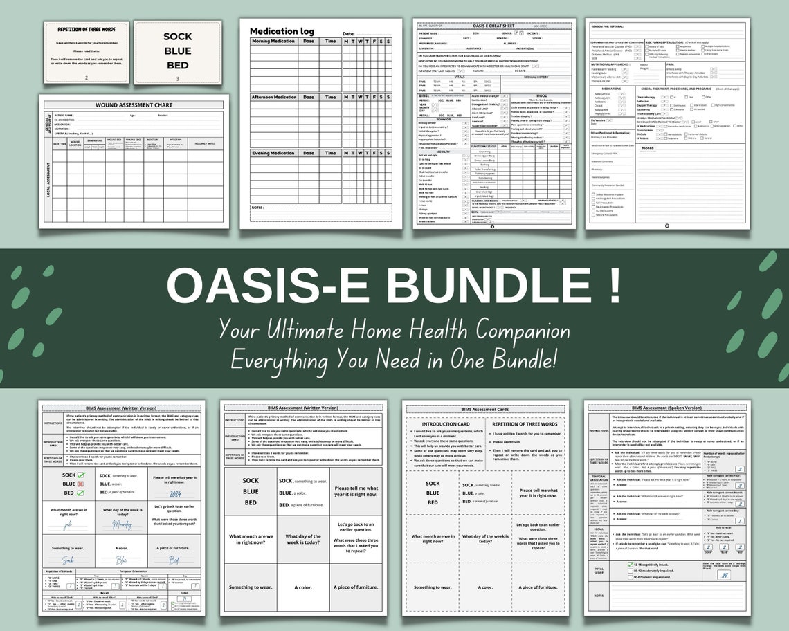 OASIS-E Cheat Sheet Ultimate Bundle, Start of Care Template, BIMS ...