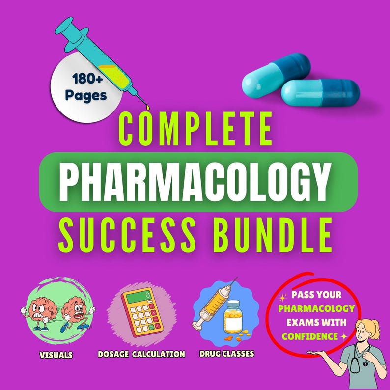 Pharmacology Nursing Study Guide Bundle, 140 Drug Classes, Cardiac ...