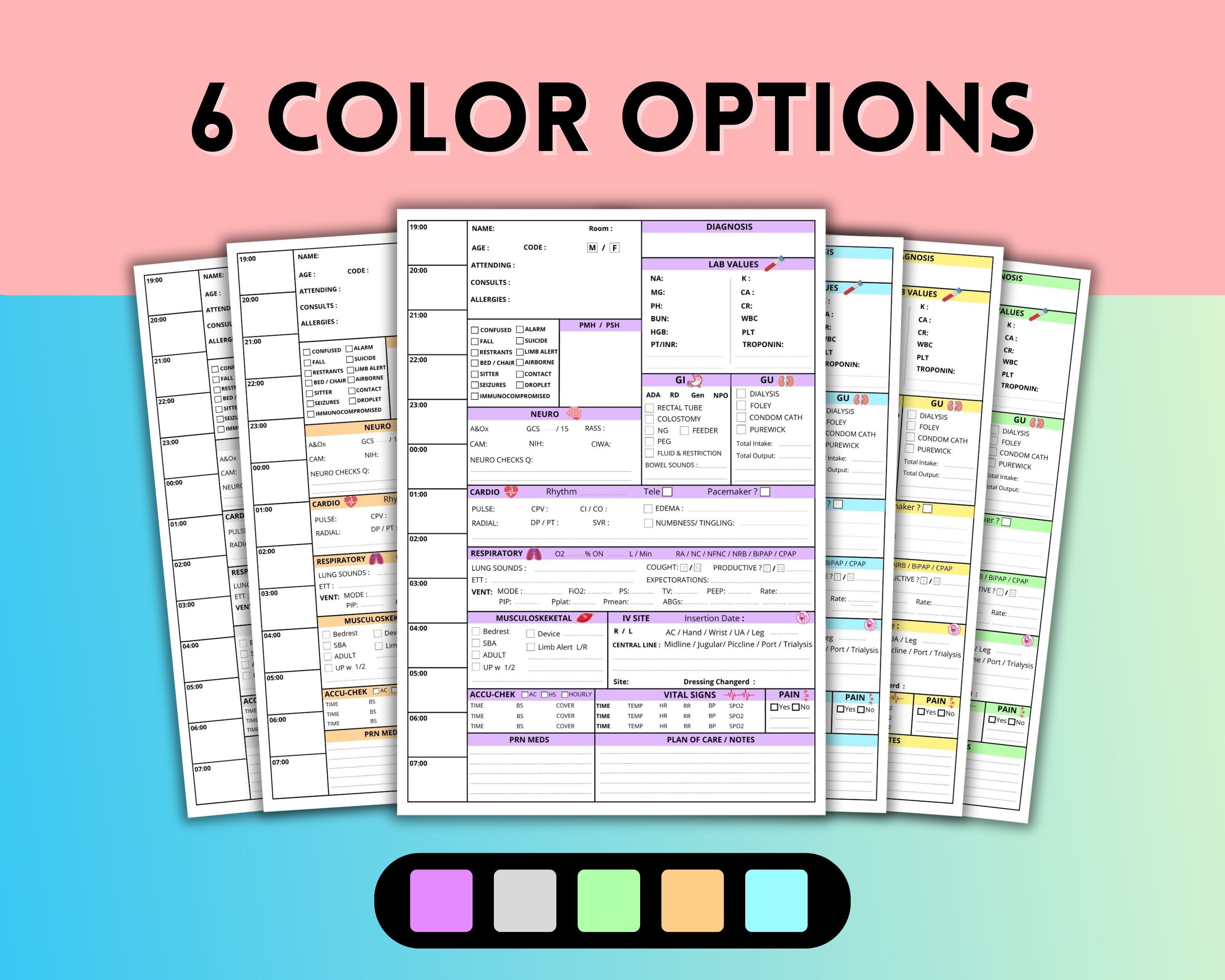 ICU Nurse Report Sheet With Hourly Rounding, ICU Nursing Handoff Sheet ...