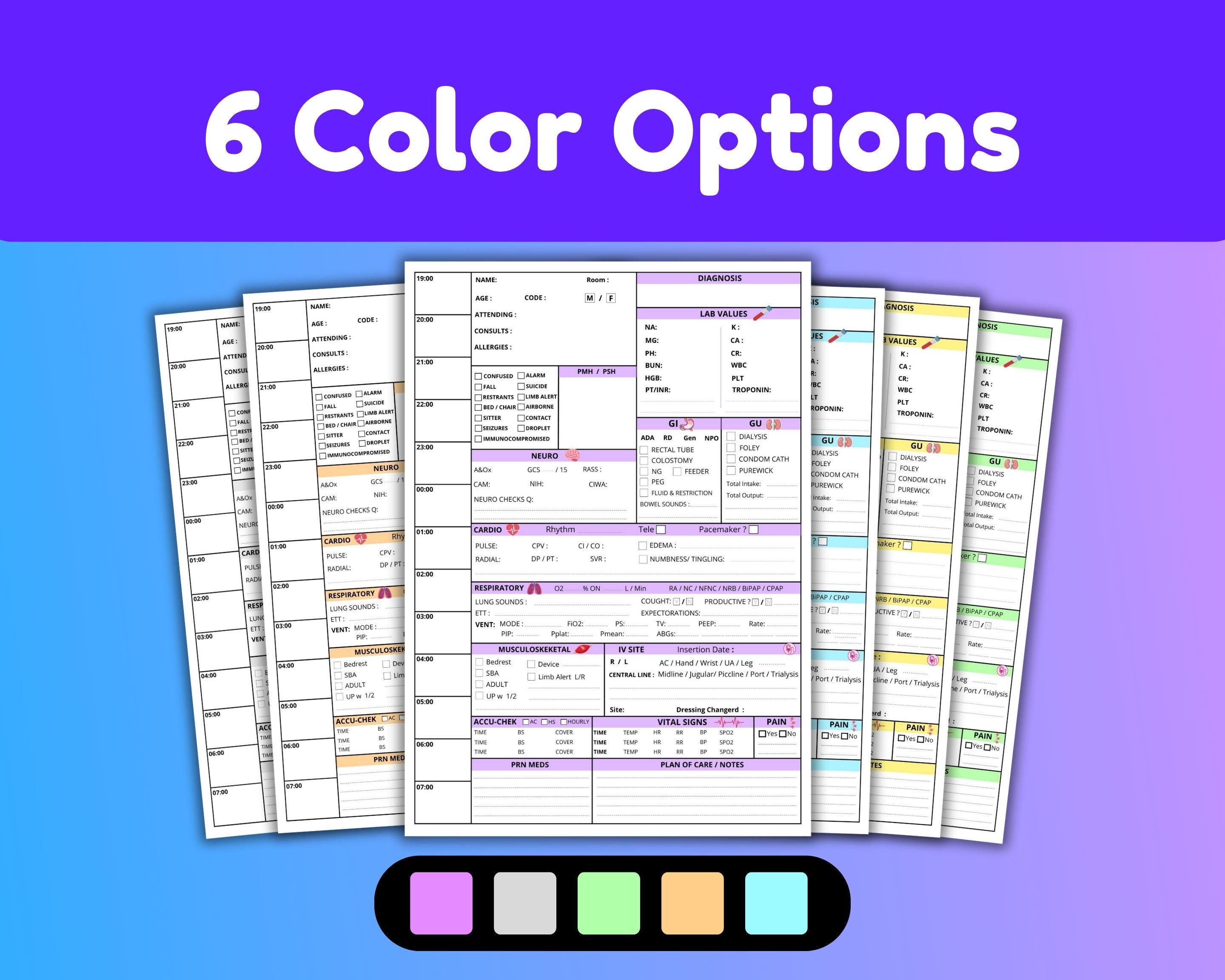 Editable ICU Nurse Report Sheet With Hourly Rounding, Med Surg Nursing ...