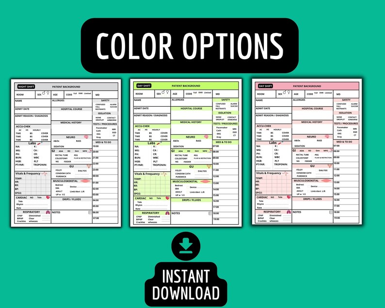 Printable Nursing Report Sheet Day and Night Shift Single - Etsy