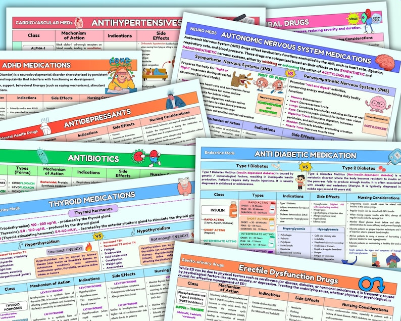 Pharmacology Cheat Sheet Bundle, Nursing Notes Study Guide | 120+ Drug ...