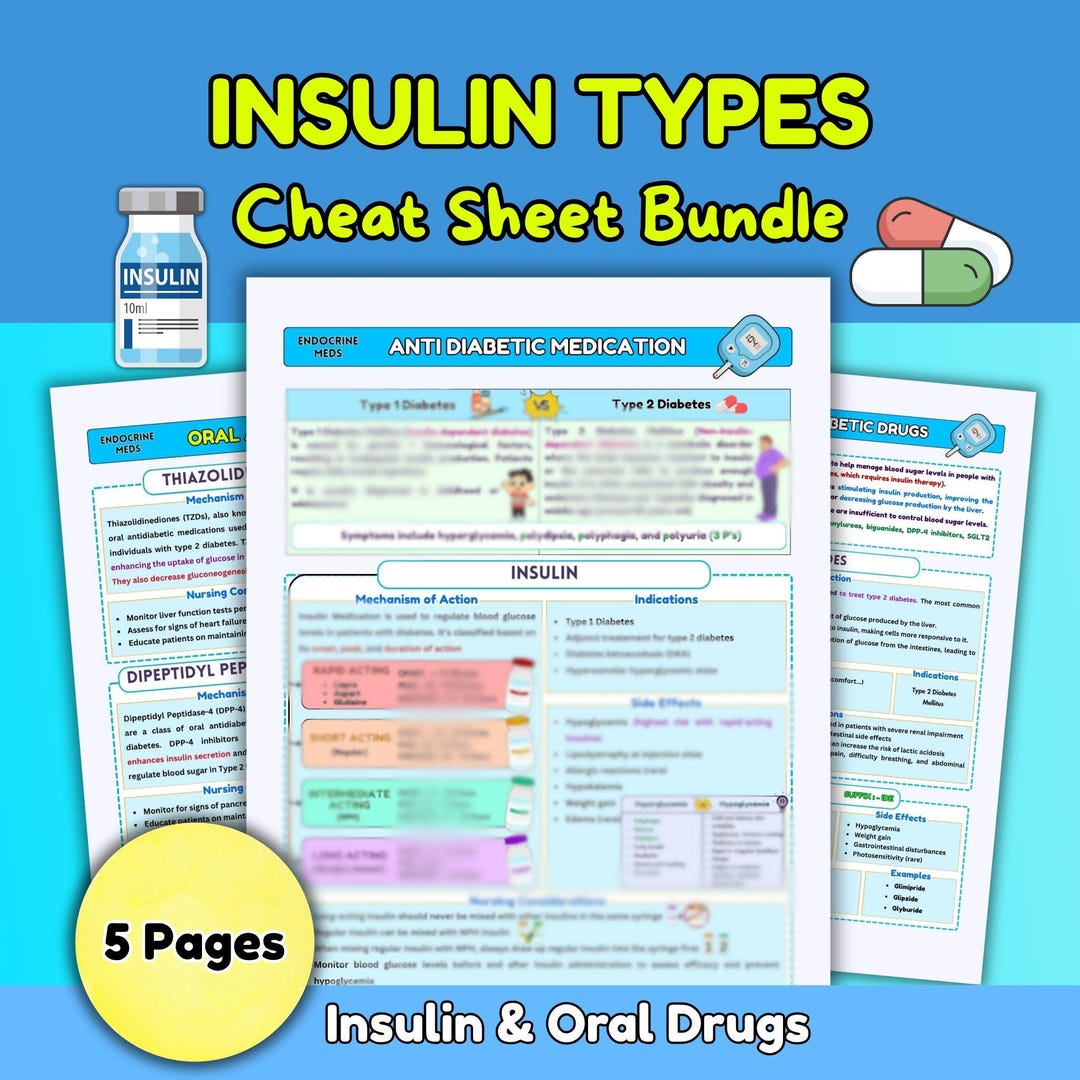 Insulin Types & Oral Antidiabetic Medication Cheat Sheet | Diabetes ...