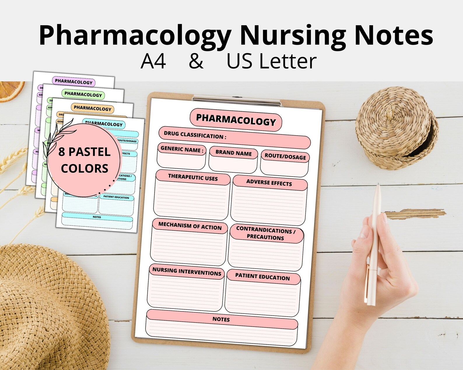 Printable & EDITABLE Nursing School Pharmacology Template Printable ...