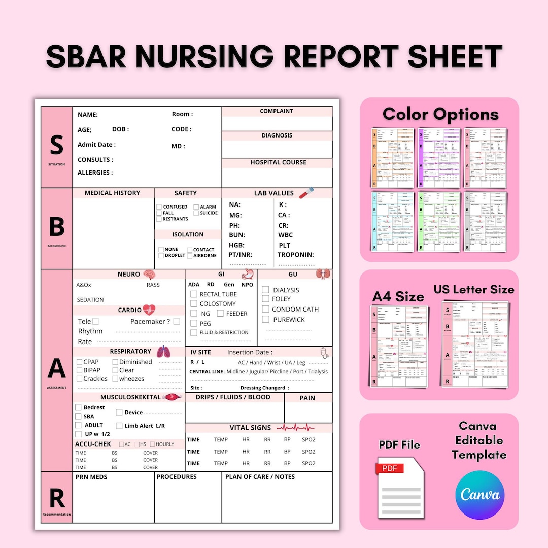 Feuille de rapport de soins infirmiers SBAR, feuille de rapport ...