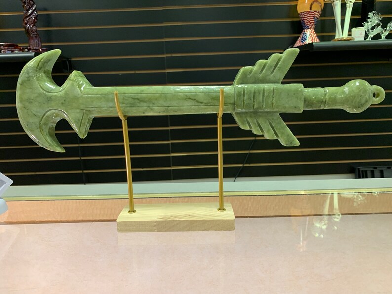 Nephrite Jade Konda Sword Green Jade Carving, Unique Gifts Stand Not ...