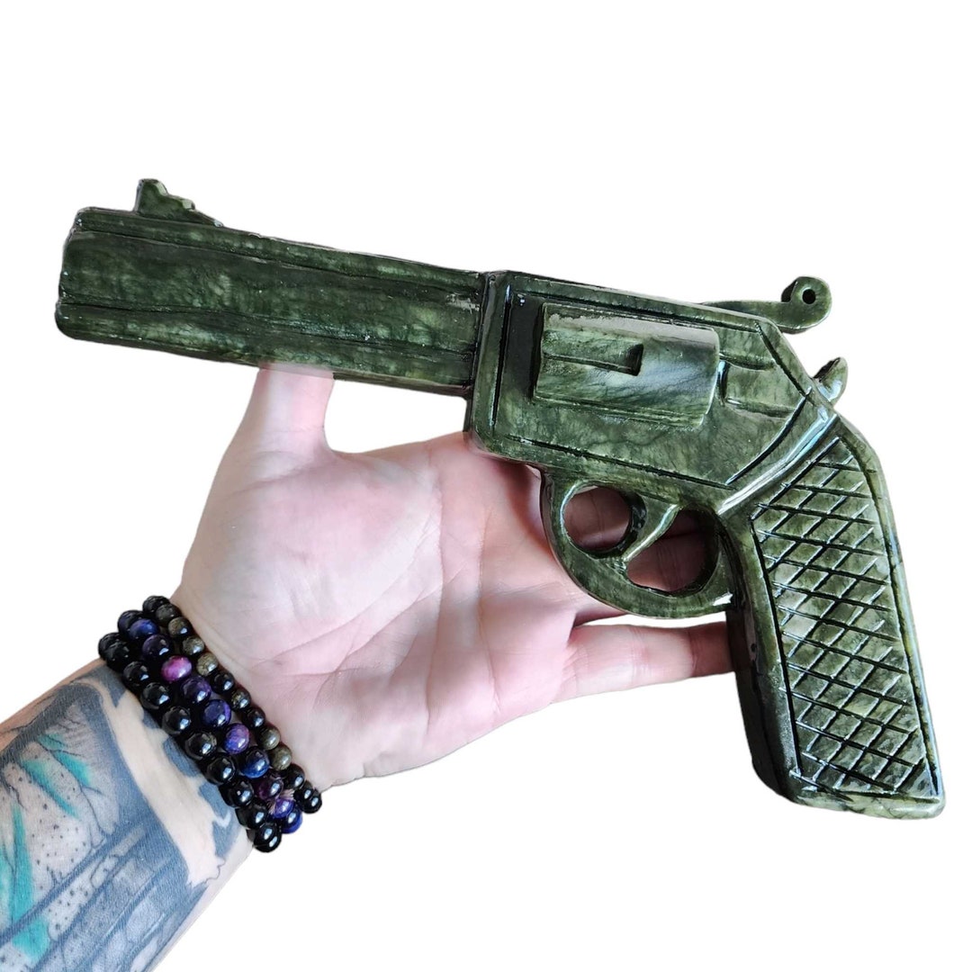 Nephrite Jade Revolver Green Jade Carving, Unique Crystal Carving - Etsy