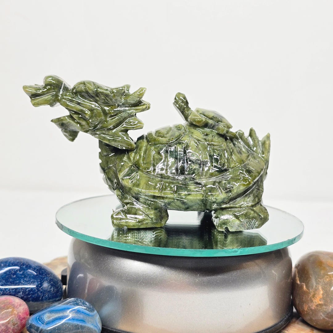 1.1lb Nephrite Jade Dragon Turtle | Natural Crystal Carved & Polished ...