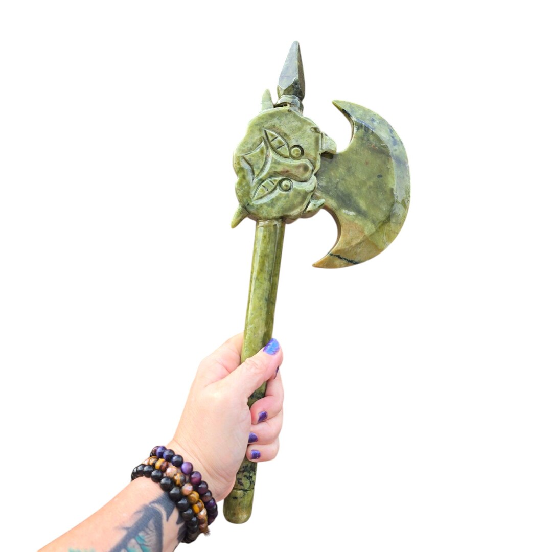 2lb Nephrite Jade Battle Viking Pick Axe, Green Jade Crystal Carving ...
