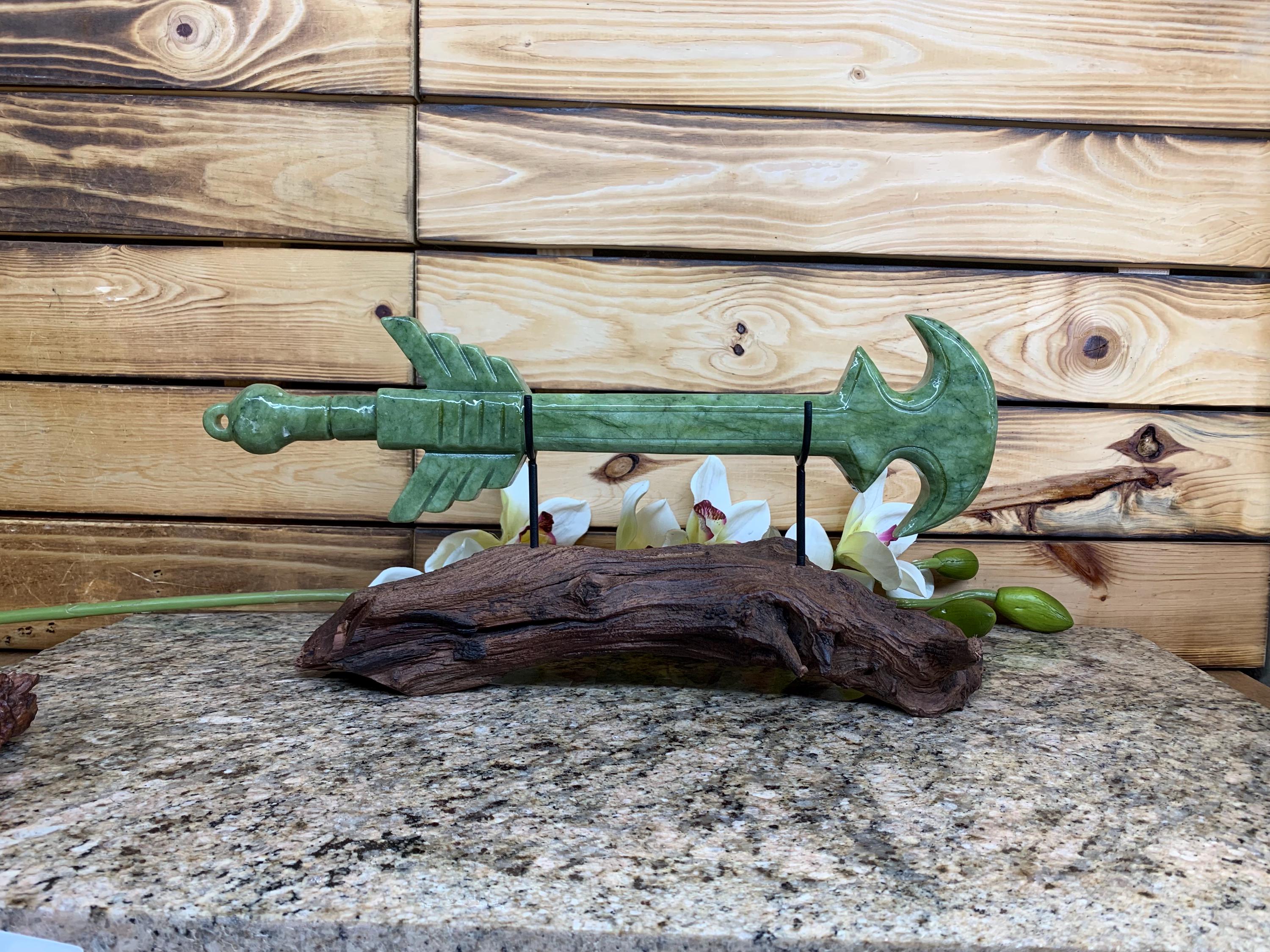 Nephrite Jade Konda Sword - Green Jade Carving, Unique Gifts Stand Not ...