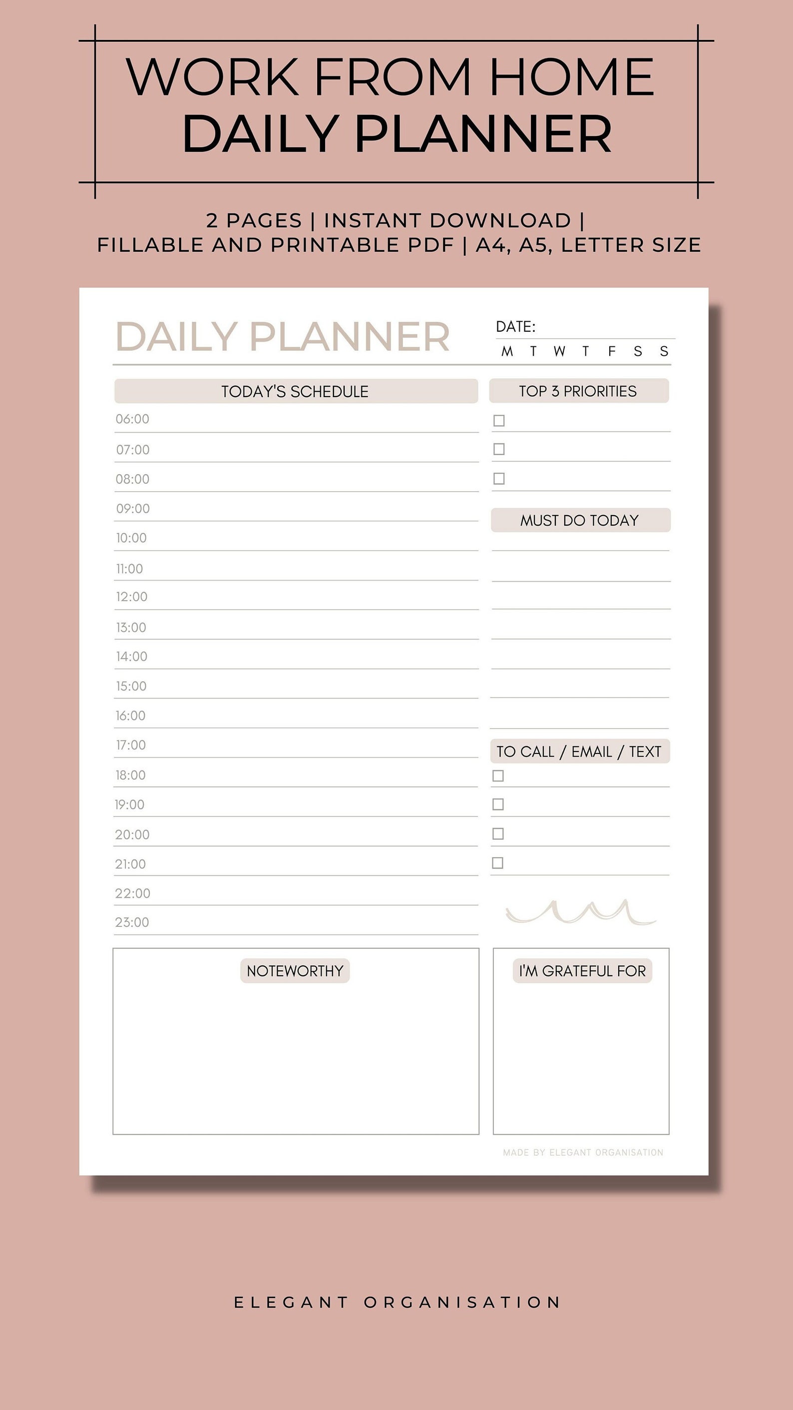Digital Daily Planner 2022 2023, Work From Home Planner, Undated ...