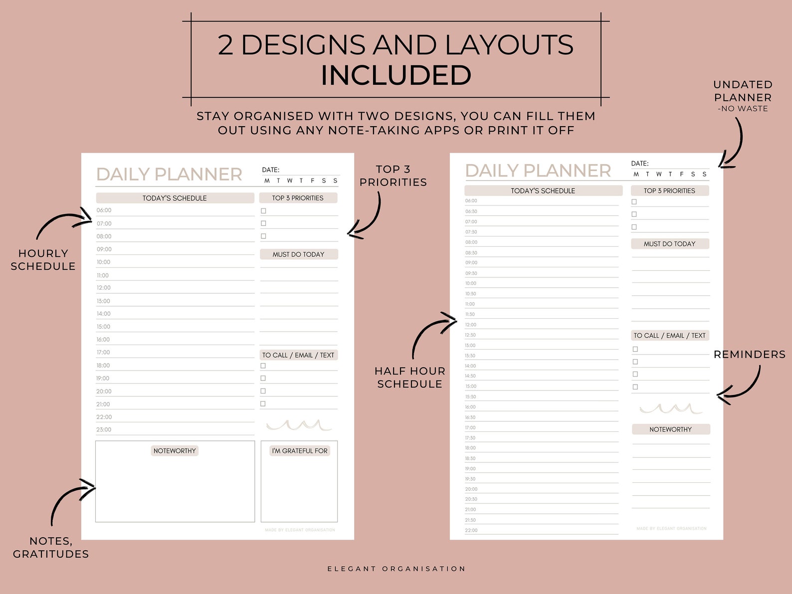 Digital Daily Planner 2022 2023, Work From Home Planner, Undated ...