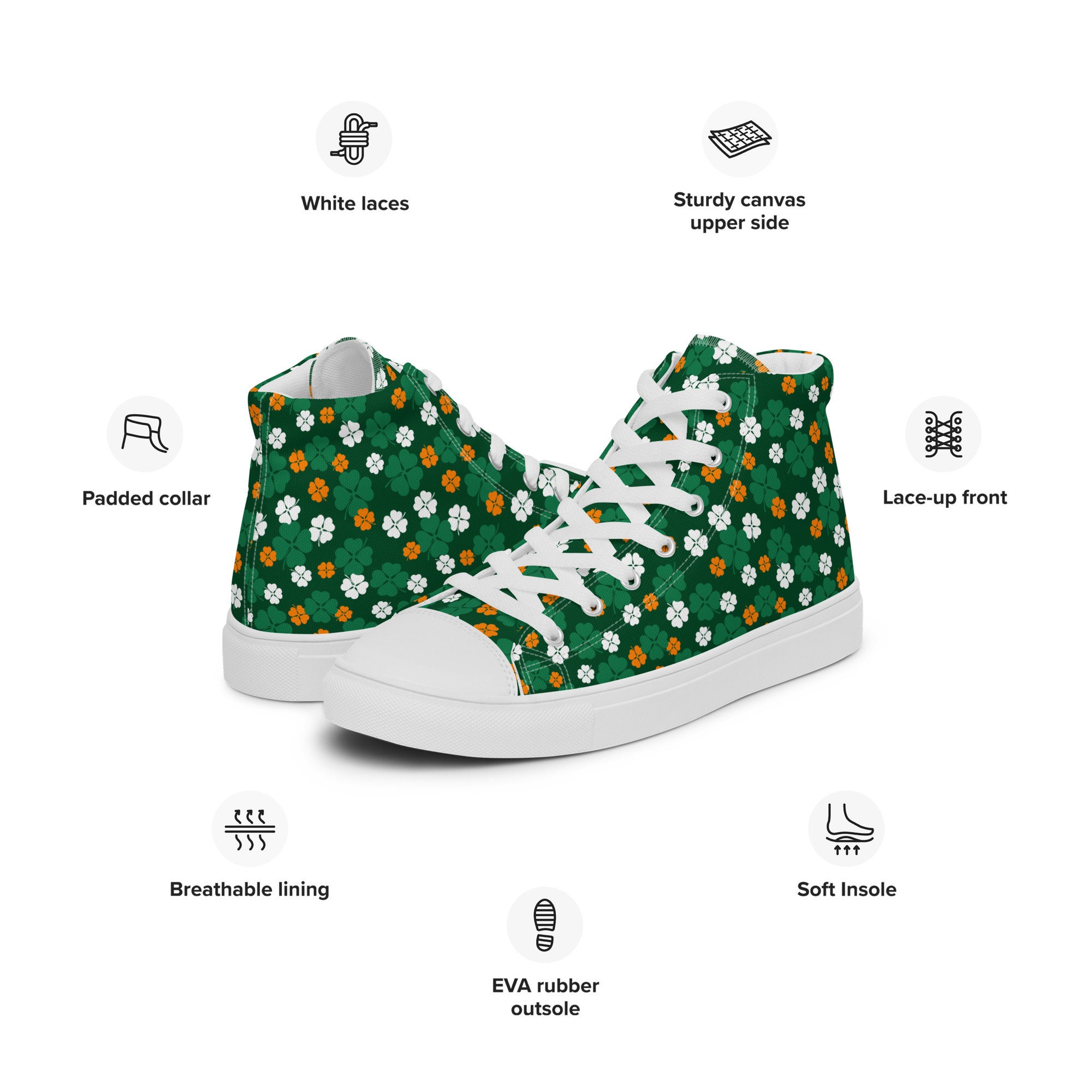 Women’s High Top Irish Shamrock Canvas Sneaker Shoes | St. Paddy's Day ...
