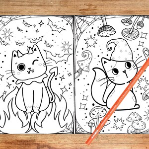 Halloween Cat Coloring Pages, Kids Activity Sheets (A4, Digital ...