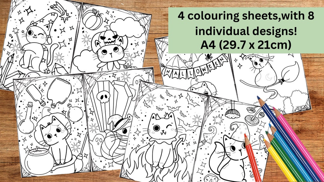 Printable Halloween Cats Colouring Pages, Halloween Cat Coloring Sheets ...