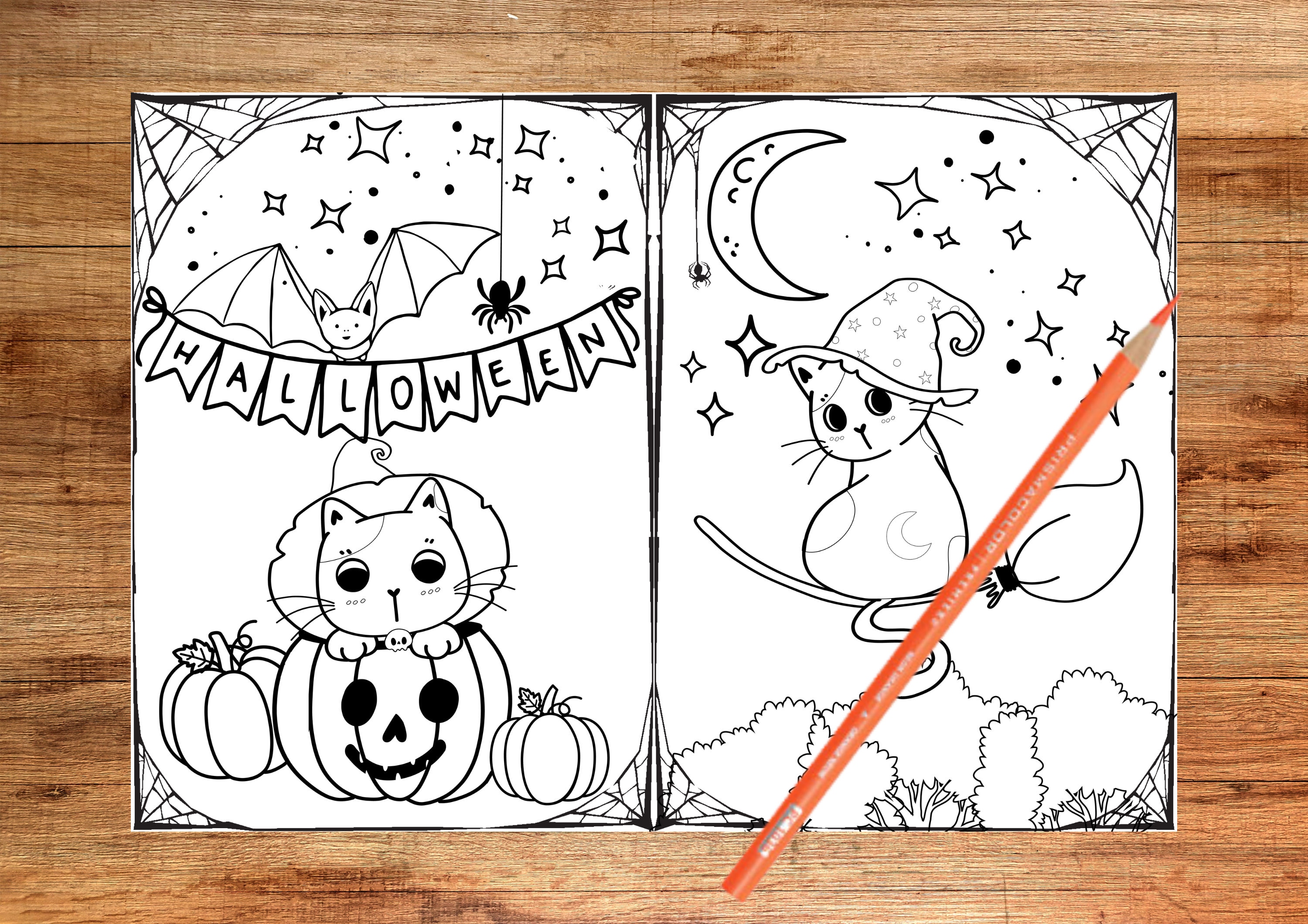 Halloween Cat Coloring Pages, Kids Activity Sheets (A4, Digital ...