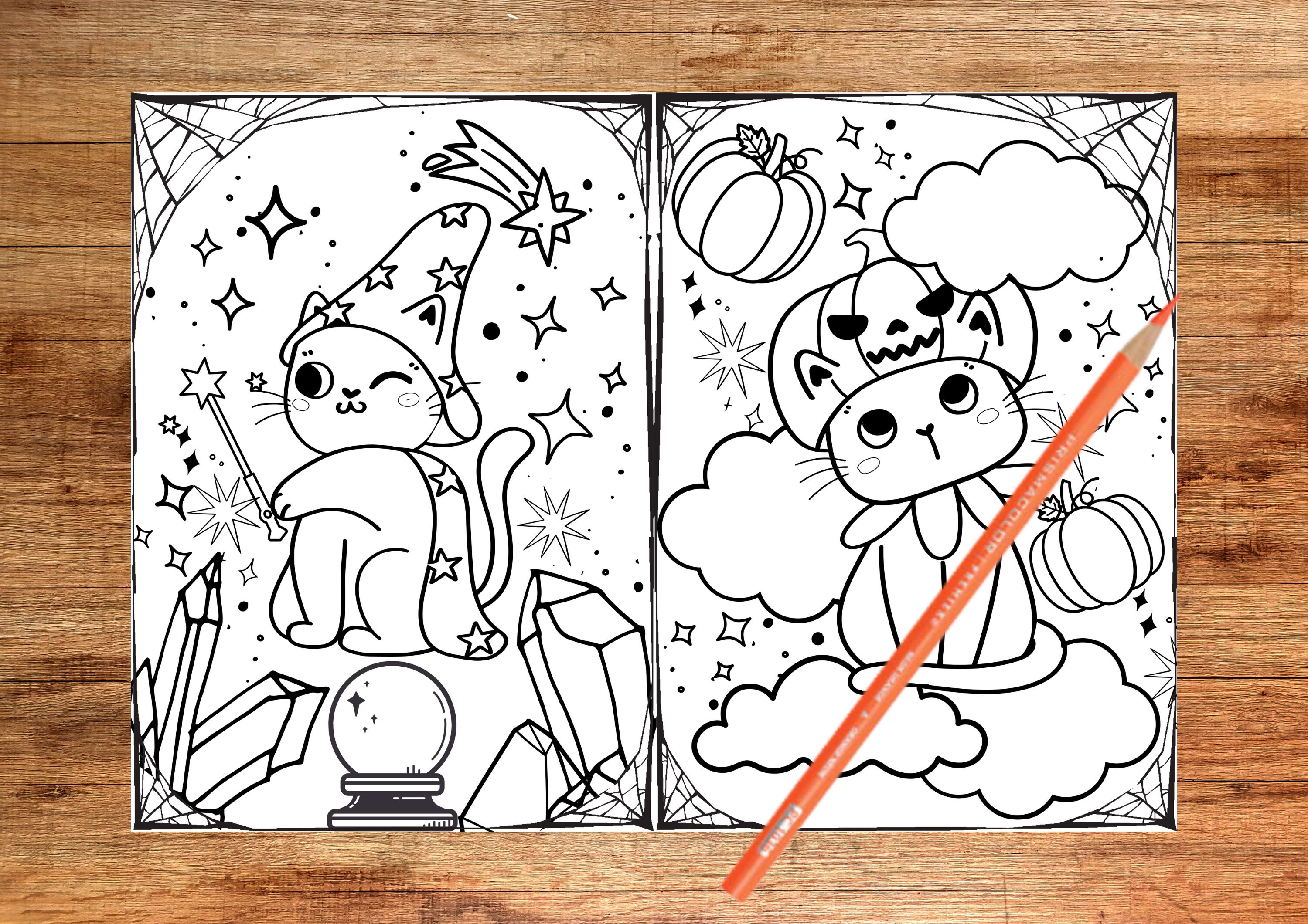 Halloween Cat Coloring Pages, Kids Activity Sheets (A4, Digital ...