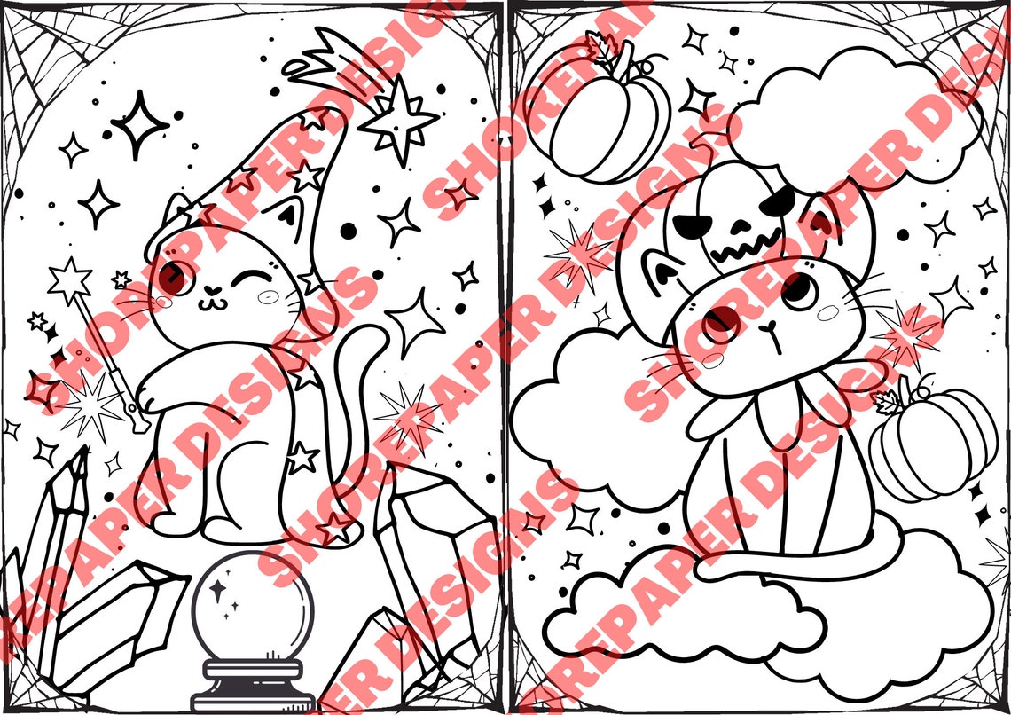 Printable Halloween Cats Colouring Pages Halloween Cat - Etsy