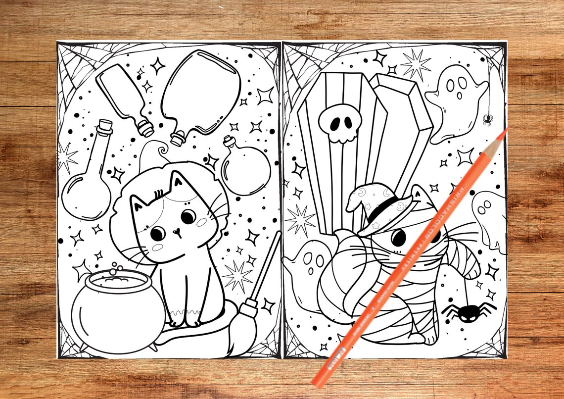 Printable Halloween Cats Colouring Pages, Halloween Cat Coloring Sheets ...