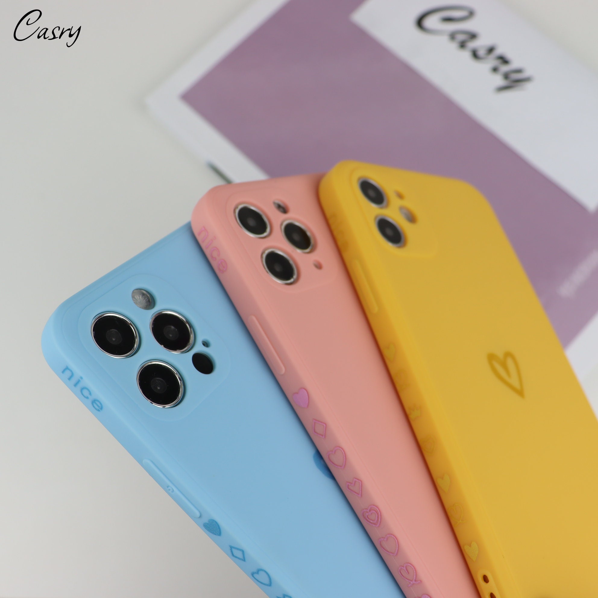 Cute Pastel Side Heart Print Candy Phone Case Iphone 14 13 12 - Etsy