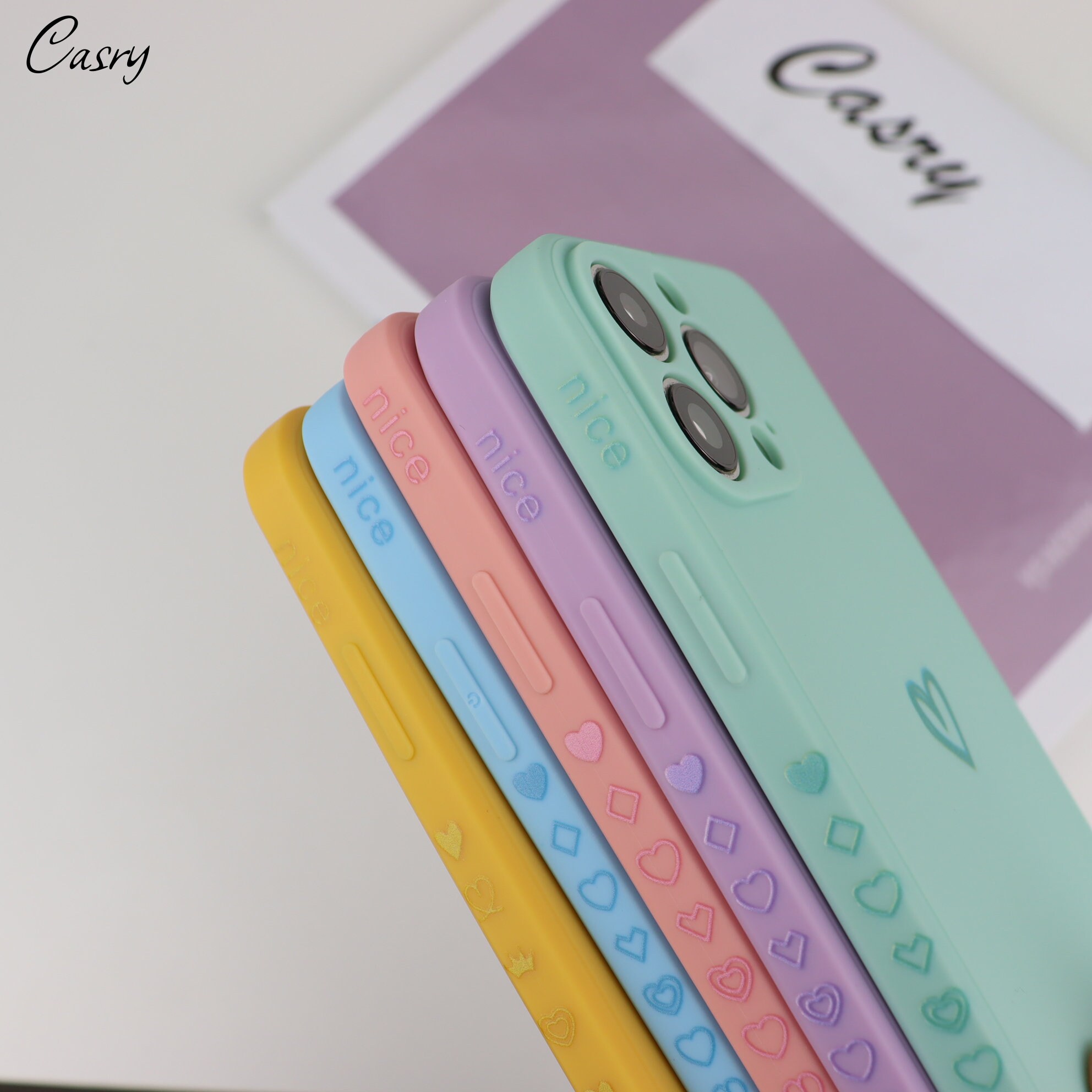 Cute Pastel Side Heart Print Candy Phone Case Iphone 14 13 12 - Etsy