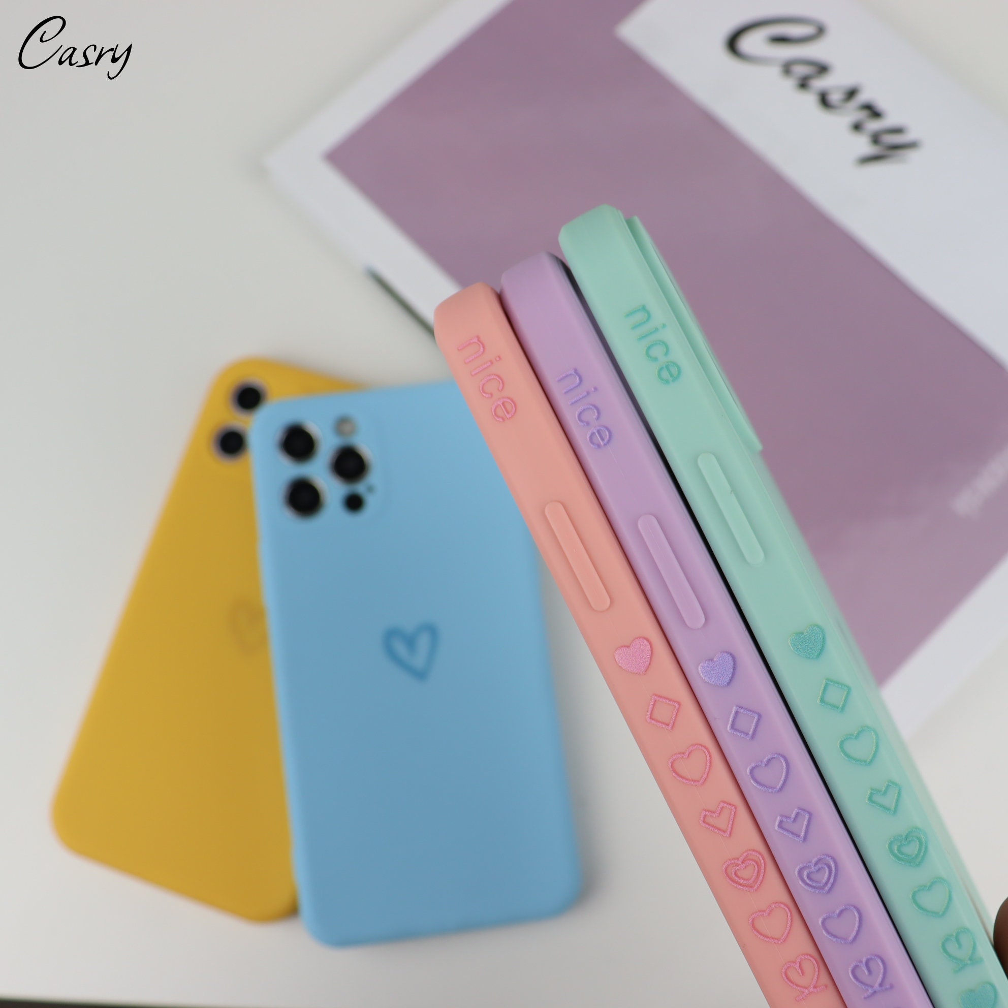 Cute Pastel Side Heart Print Candy Phone Case Iphone 14 13 12 - Etsy