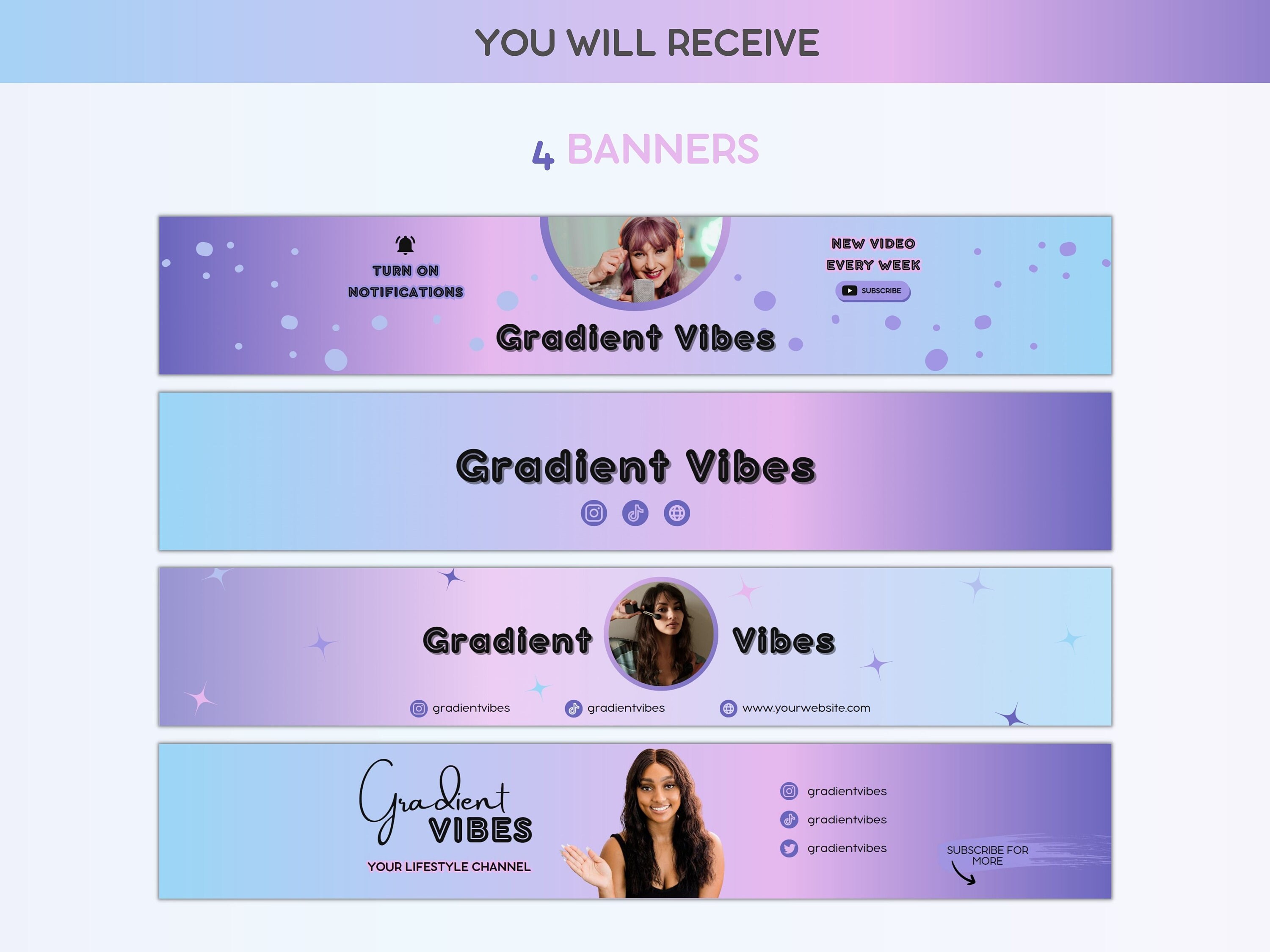 Youtube Banner, Intro, Outro & Thumbnail, Pastel Youtube Branding Kit ...