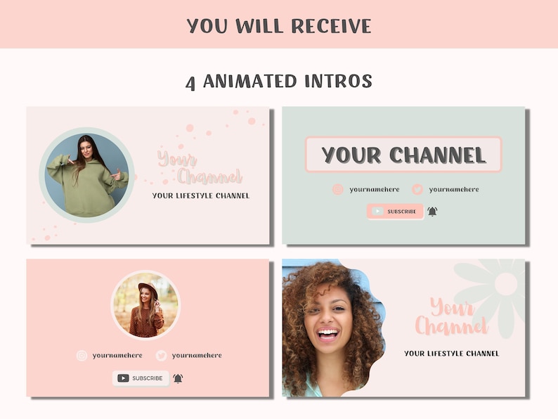 Youtube Banner, Intro, Outro & Thumbnail, Pastel Youtube Branding Kit ...