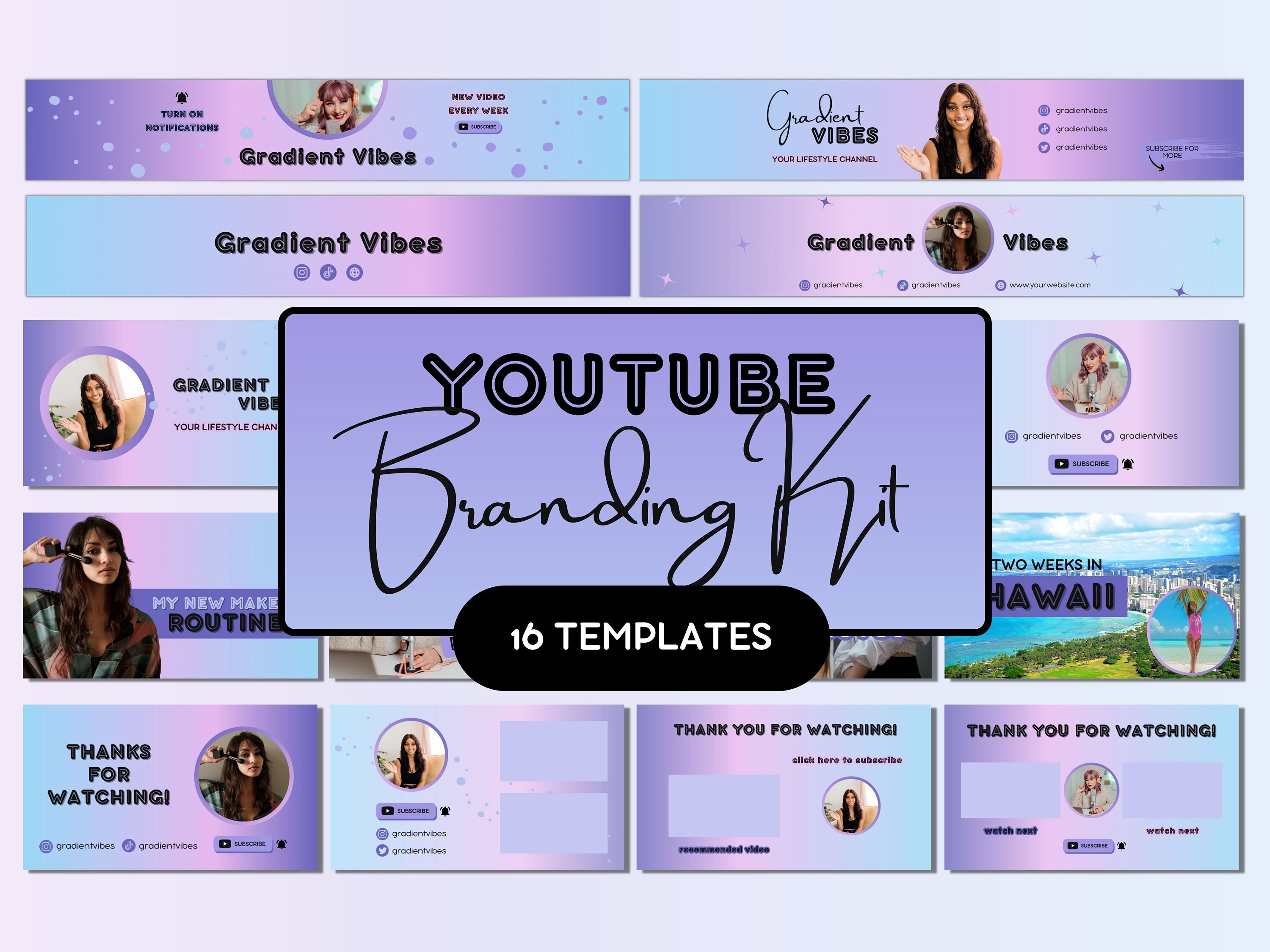 Youtube Banner, Intro, Outro & Thumbnail, Pastel Youtube Branding Kit ...