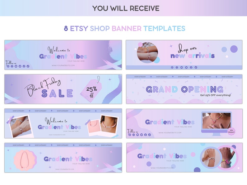 Etsy Shop Banner Templates, Gradient Etsy Shop Branding Kit, Editable ...