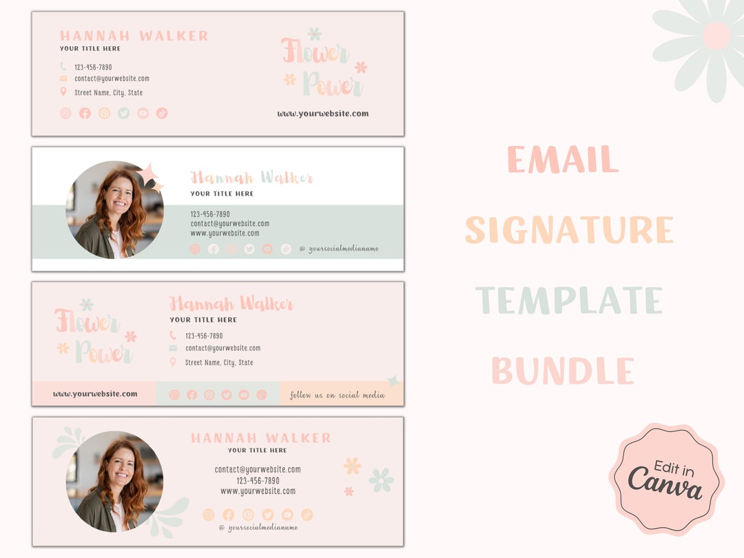 Email Signature Template Bundle With Photo & Logo, Canva Email Template ...