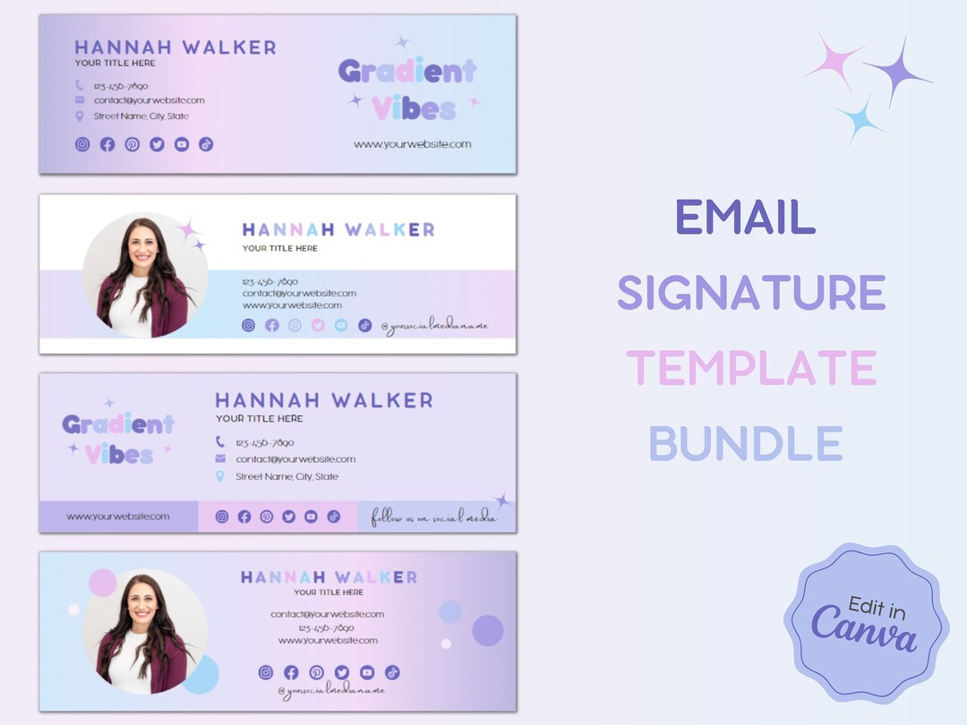 Email Signature Template Bundle With Photo & Logo, Canva Email Template ...