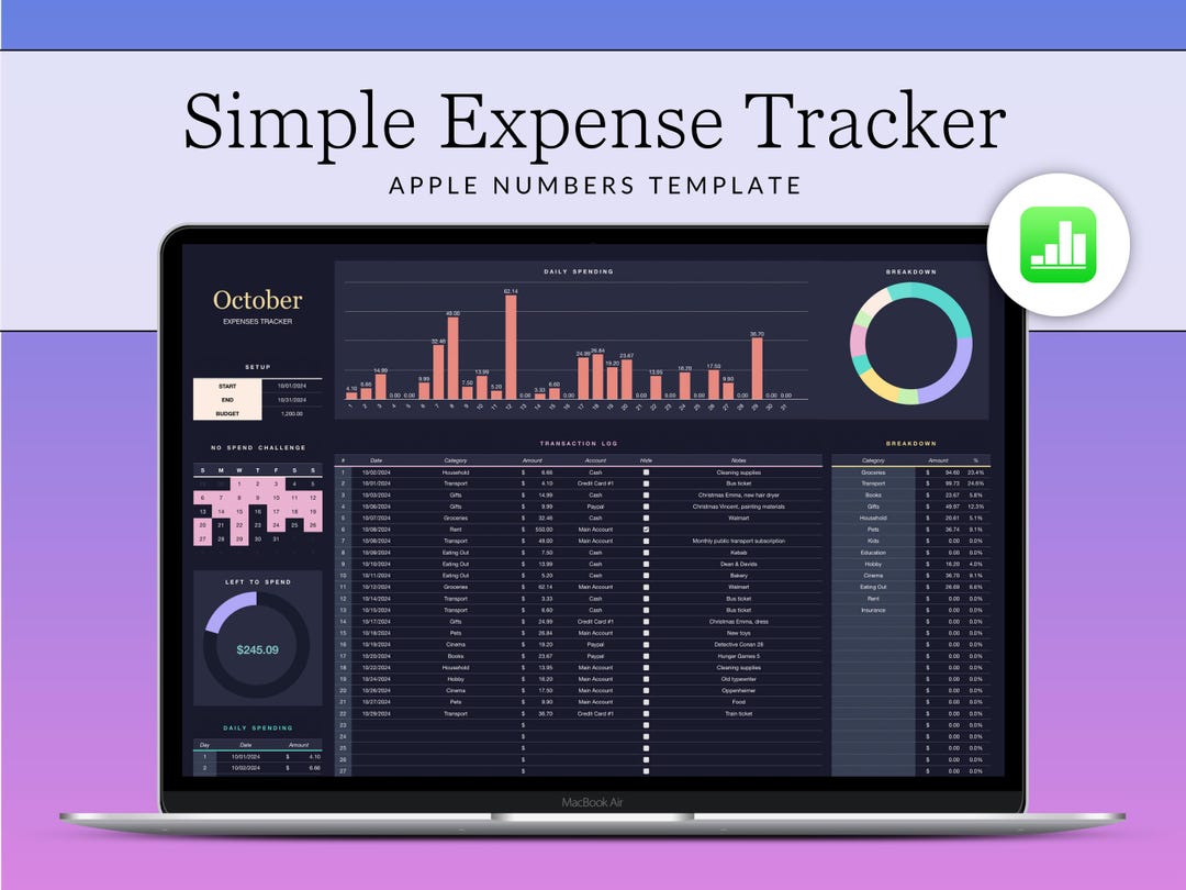 Apple Numbers Expenses Tracker Dark Mode for Mac, iPad and Iphone ...