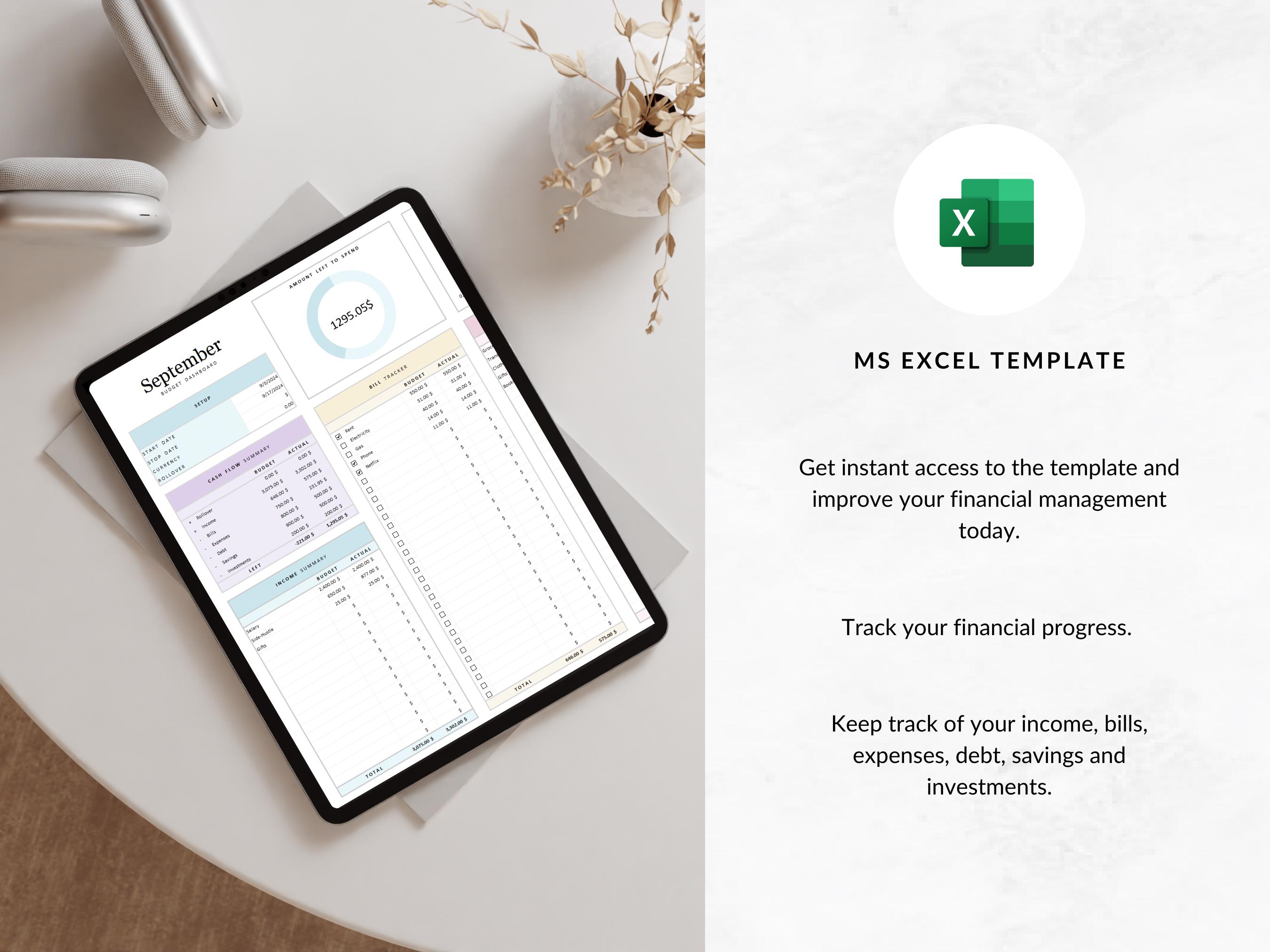 Microsoft Excel Budget Template for PC, Mac, iPad and Iphone, Income and Expense Spreadsheet ...