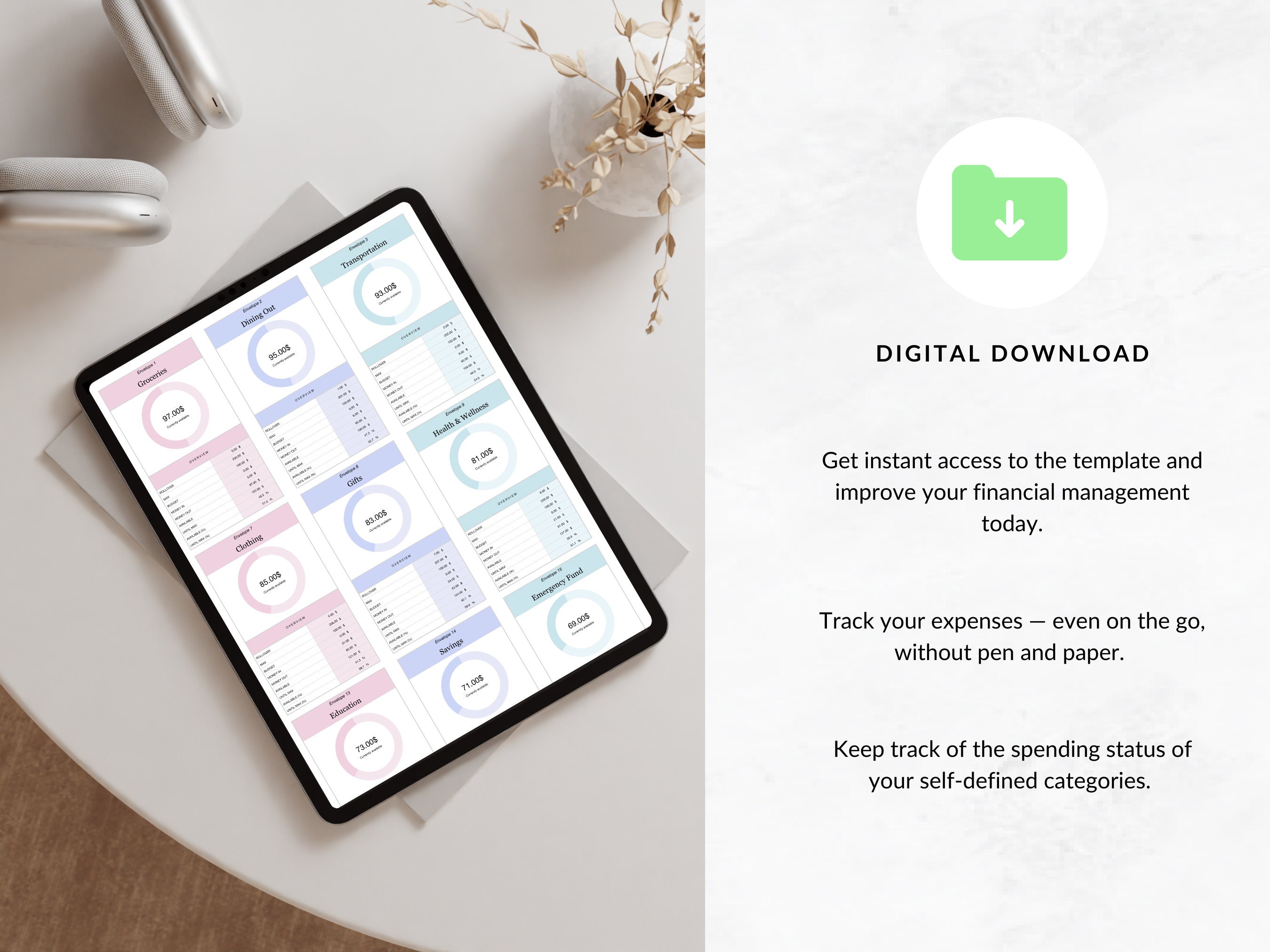 Digital Cash Envelopes Tracker Apple Numbers ENGLISH, Numbers Template ...