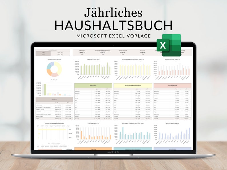 Jahreshaushalt Excel DEUTSCH, Vermögensplaner, Einnahmen Tracker ...