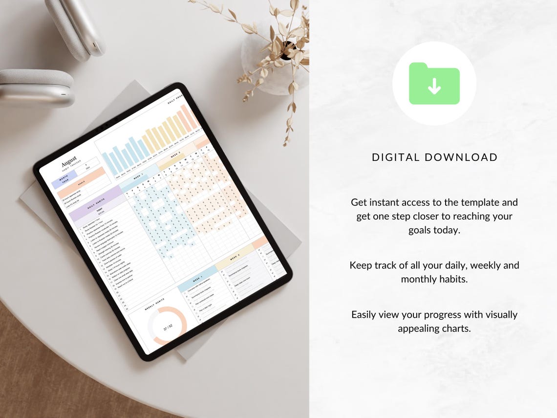 Habit Tracker iPad Daily Weekly Monthly, Apple Numbers Spreadsheet ...