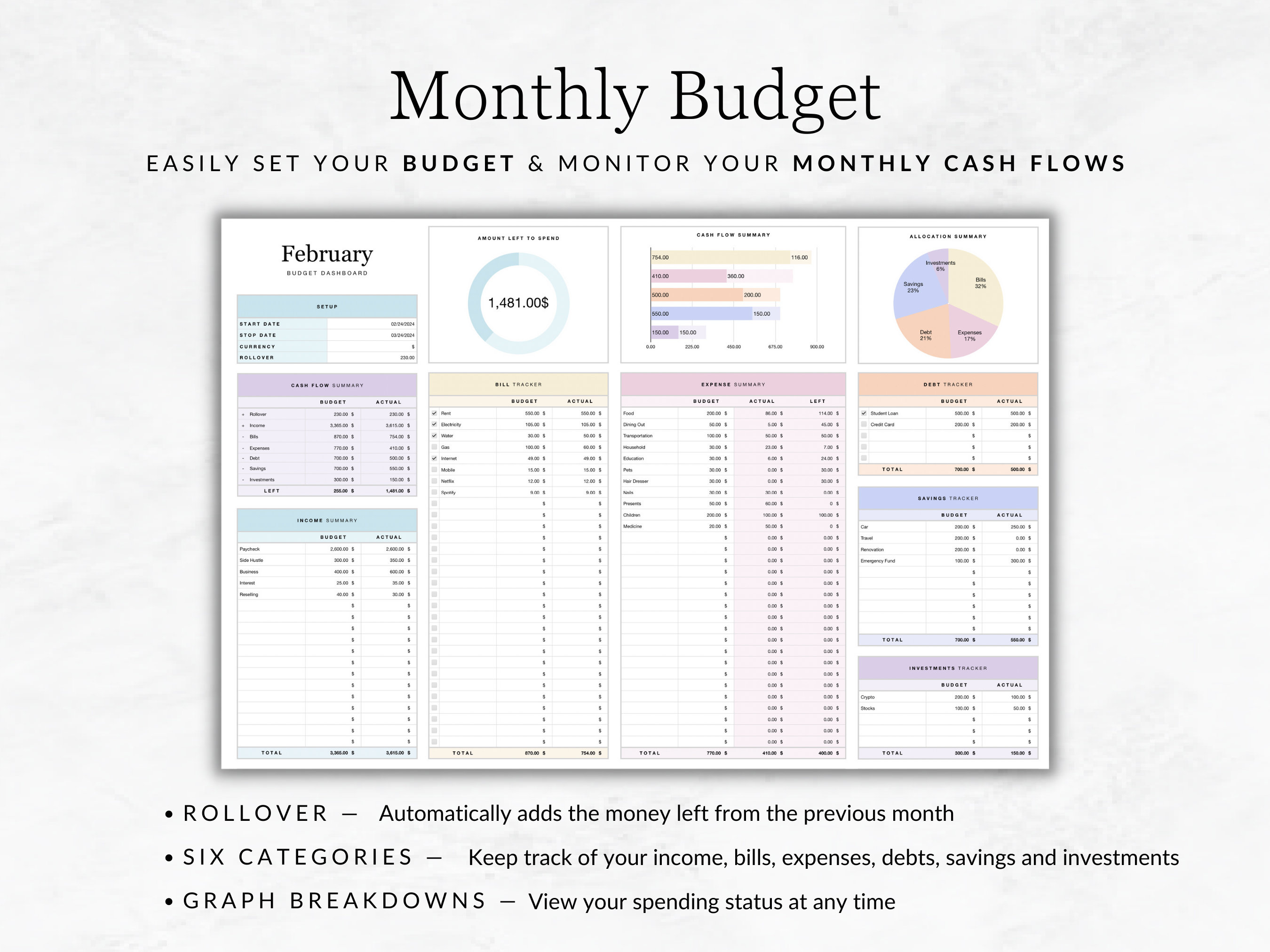 Apple Numbers Annual Budget Template for Mac, iPad and Iphone, Income ...