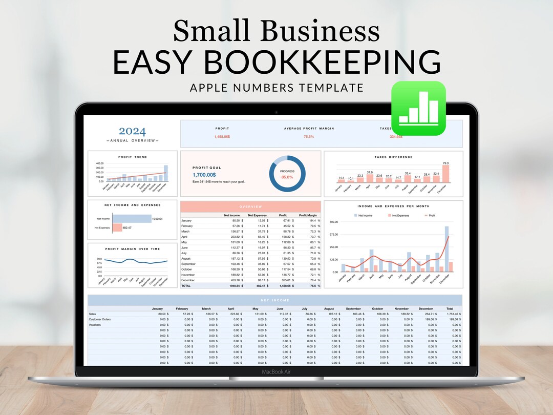 Easy Bookkeeping Template Small Business ENGLISH for Apple Numbers ...